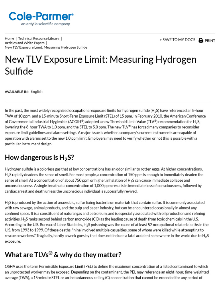 New TLV Exposure Limit_ Measuring Hydrogen Sulfide from Cole-Parmer ...