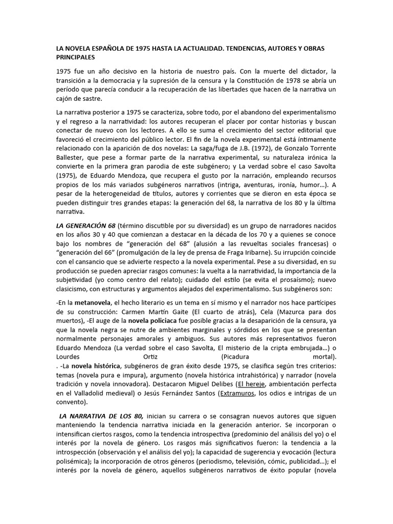 La Novela Española de 1975 Hasta La Actualidad | PDF | Novelas | Narración