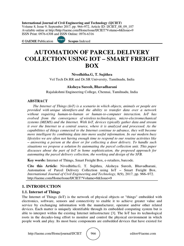 Automation of Parcel Delivery Collection Using Iot - Smart Freight BOX ...