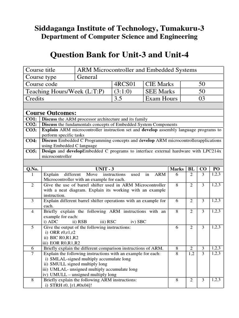 ARM - QB-Unit-3 & 4 | PDF | Teaching Methods & Materials | Computers