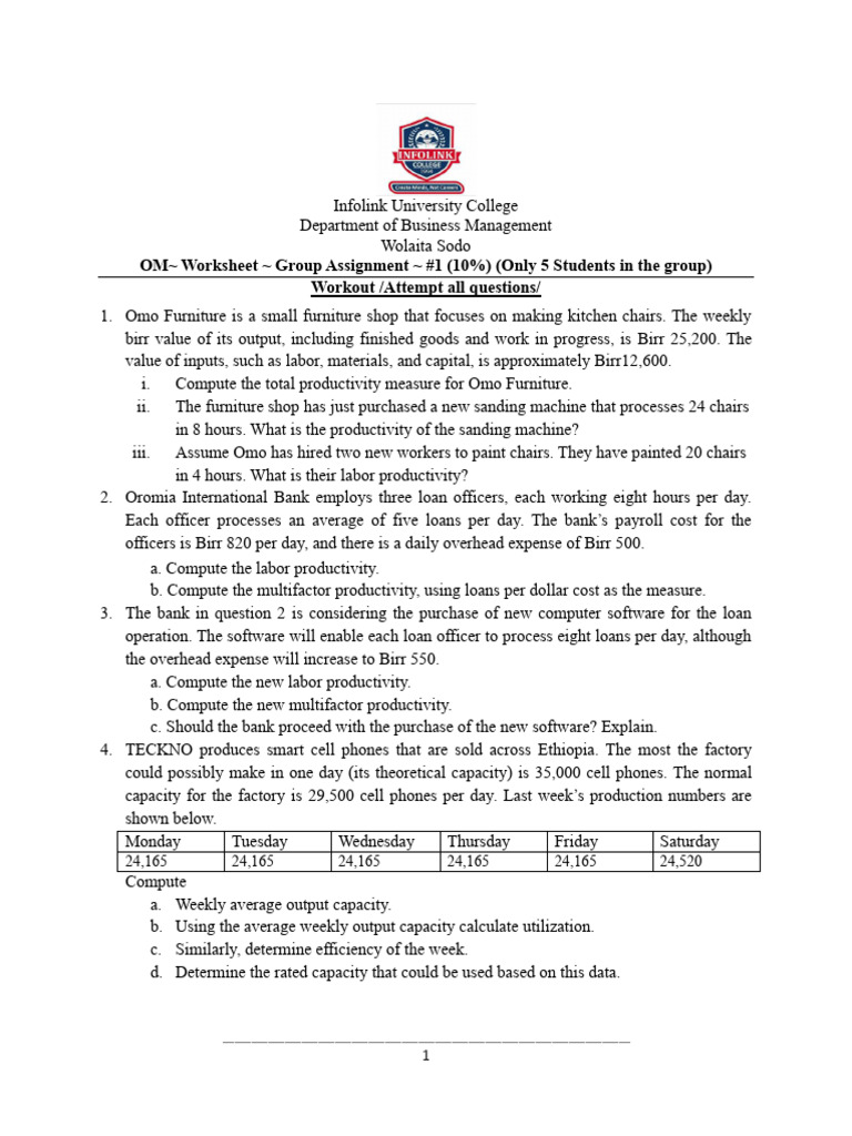 OM .... Work Sheet @2023 | Download Free PDF | Warehouse | Production ...