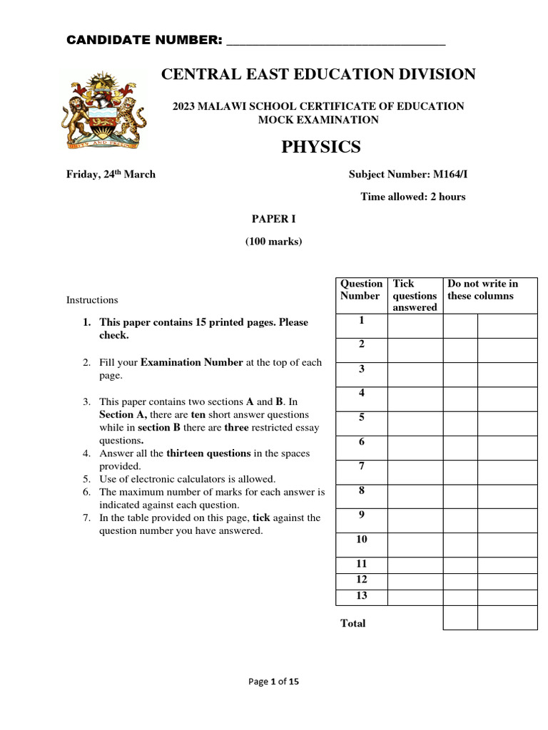 Physics Exam for Students | PDF | Force | Quantity