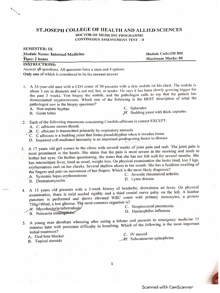 Internal Medicine Questions | PDF