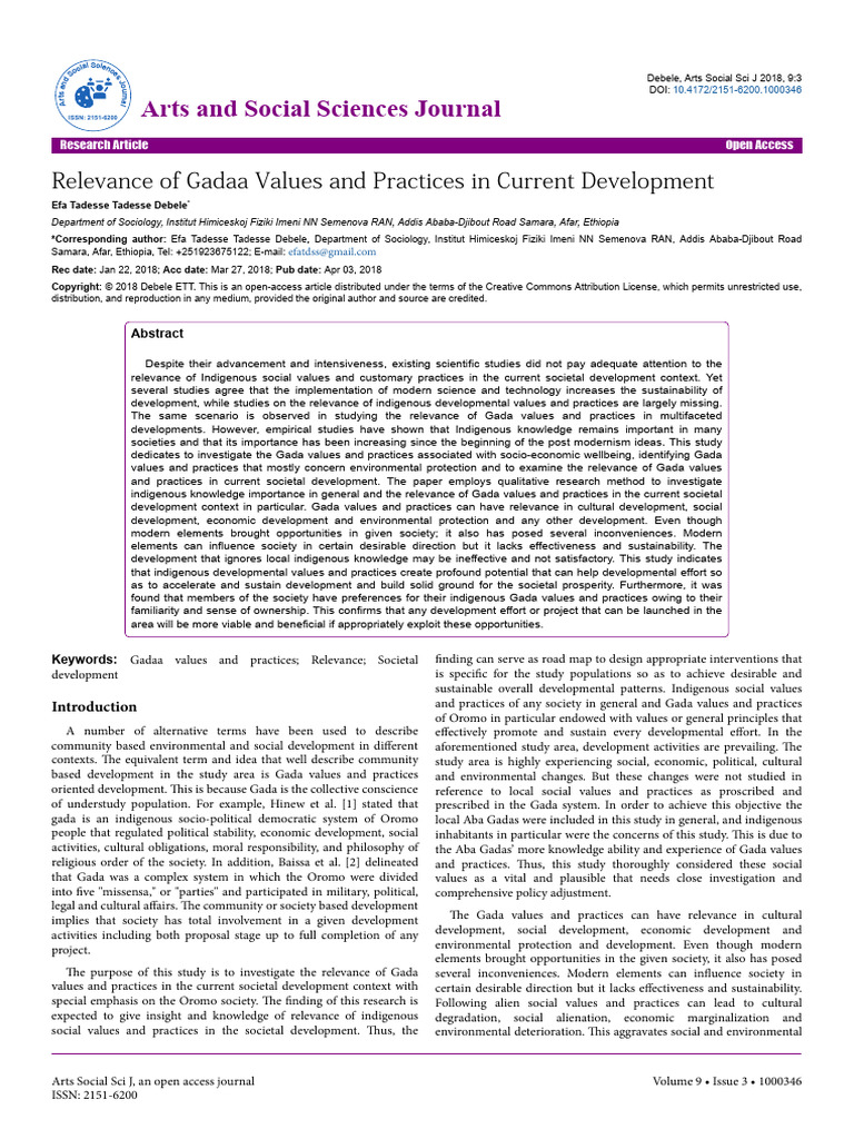 Relevance of Gadaa Values and Practices in Current Development 2151 ...
