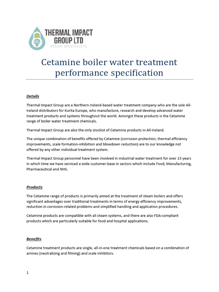 Cetamine Performance Specification | PDF | Corrosion | Boiler