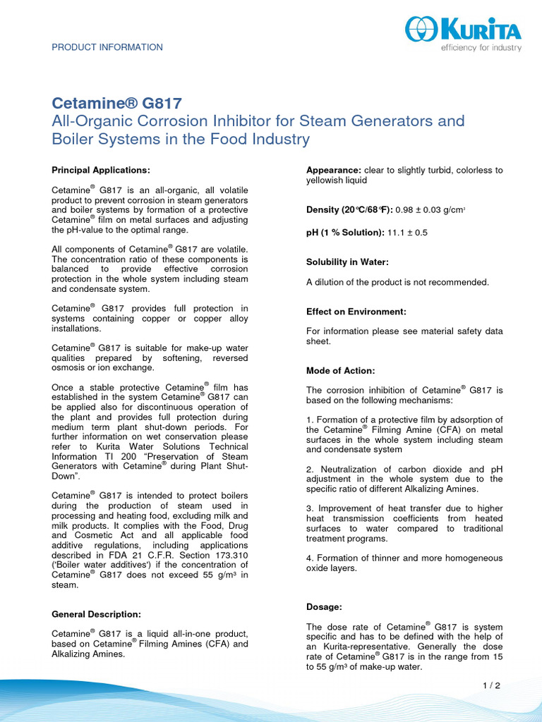 Cetamine G817 - TDS - E - 2015 04 13 | PDF | Corrosion | Water