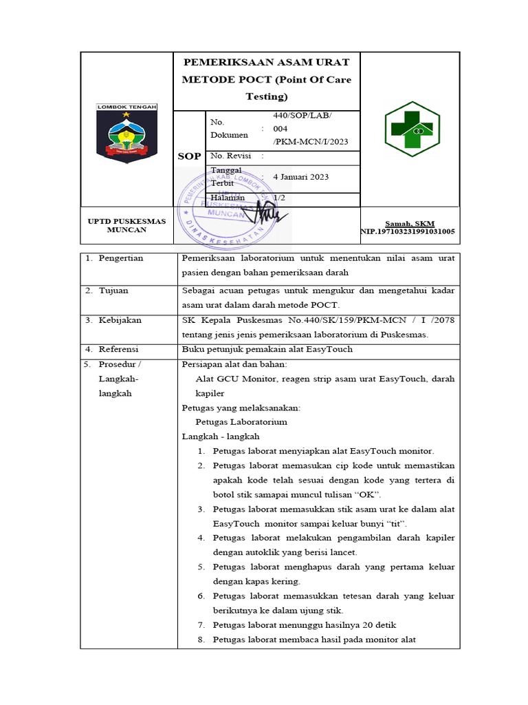 SOP Pemeriksaan AU Metode POCT | PDF