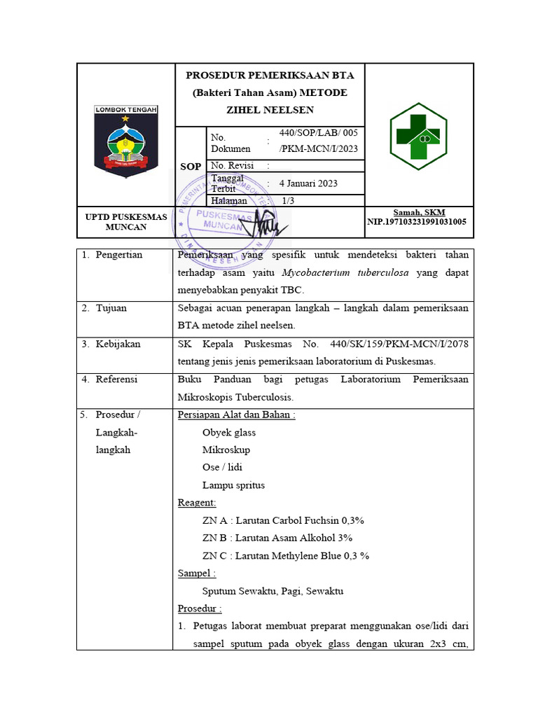 Sop Pemeriksaan Bta | PDF
