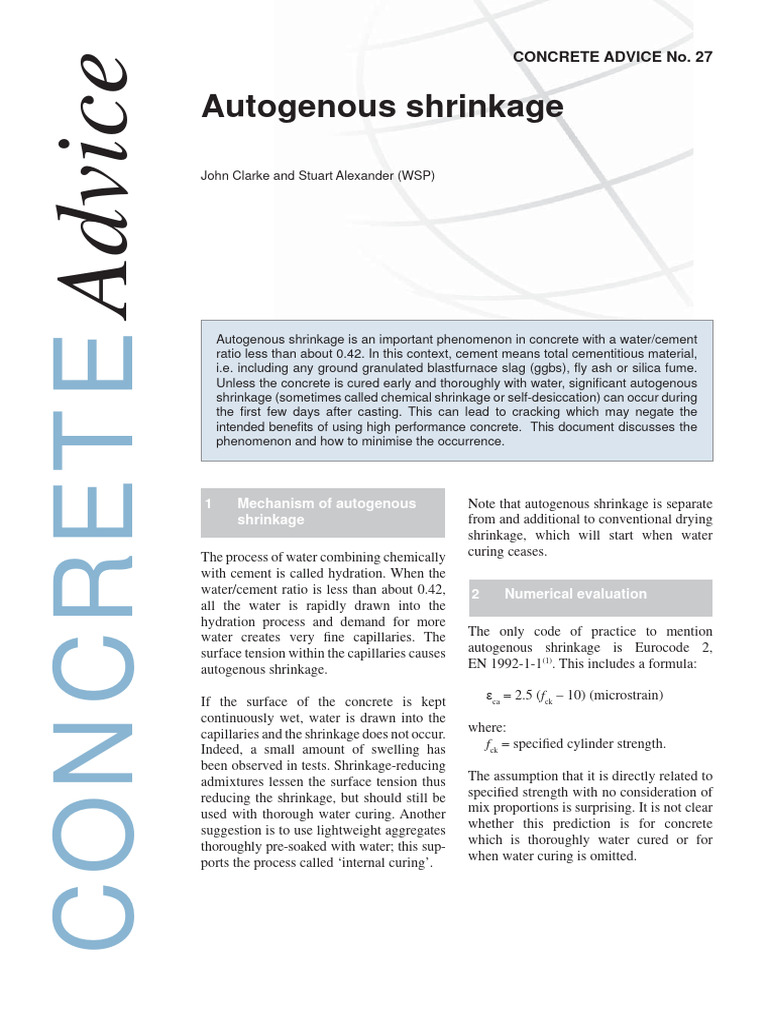 27 - Autogenous Shrinkage PDF | PDF | Concrete | Cement