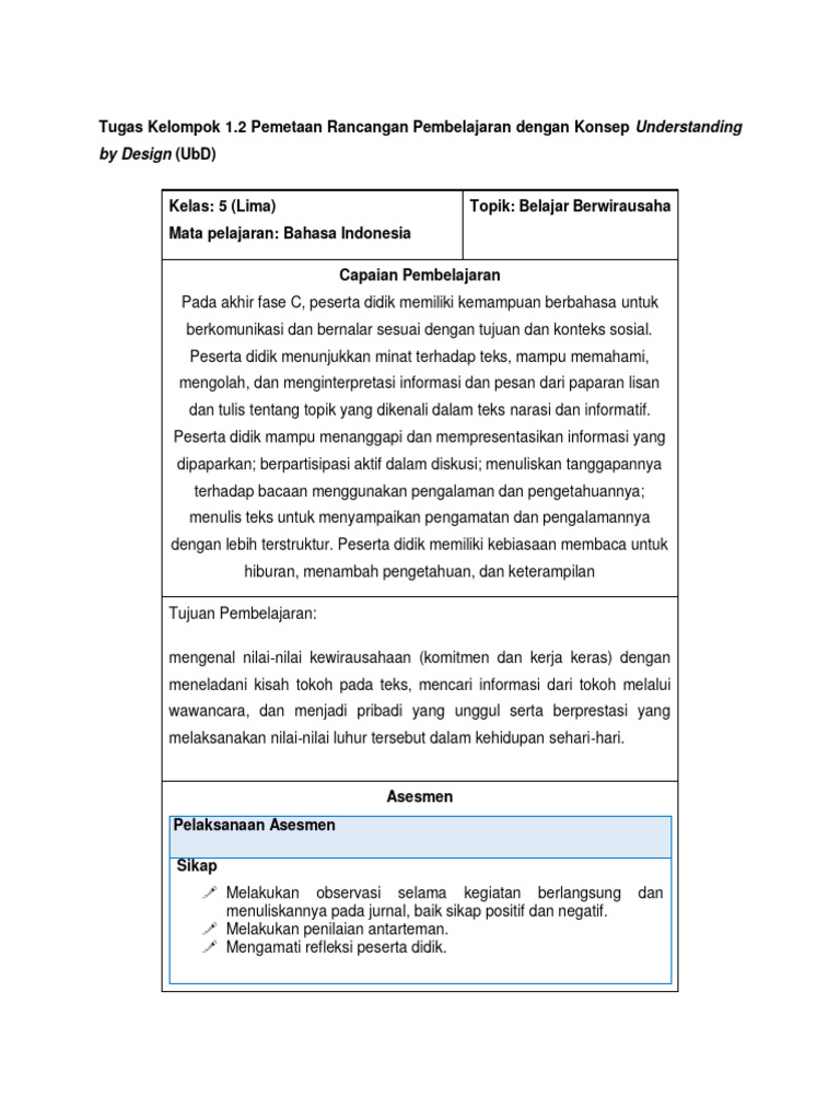 TK 1.2.pemetaan Rancangan Pembelajaran - Rahmi Inri Sam | PDF