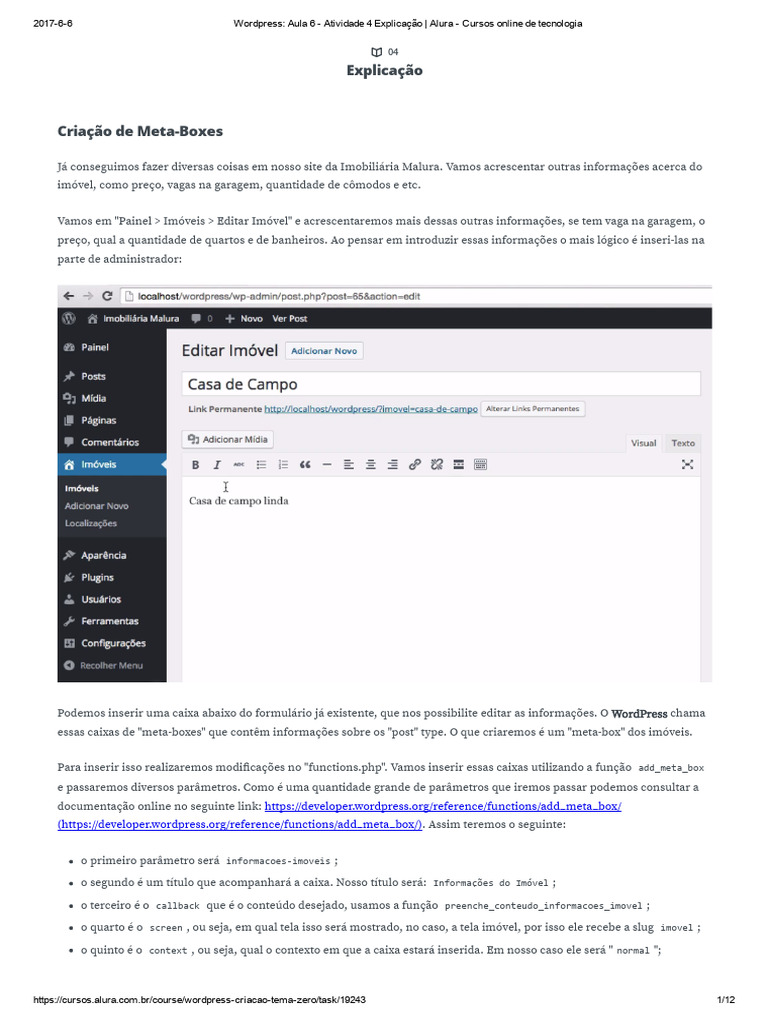 Wordpress - Aula 6 - Atividade 4 Explicação - Alura - Cursos Online de ...