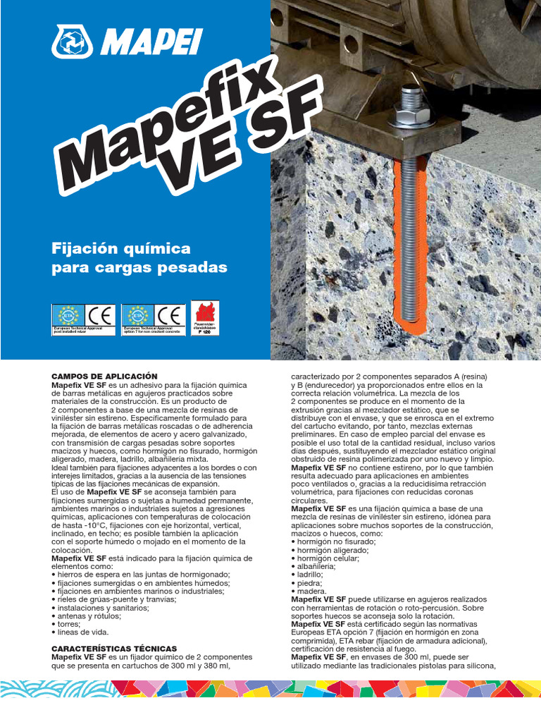 Fijación química Mapefix VE SF | PDF | Hormigón | Materiales