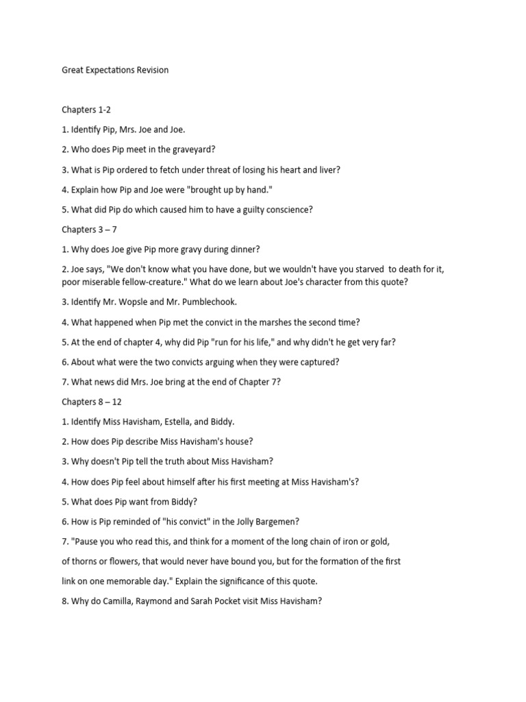 Great Expectations Revision | PDF | Great Expectations | Estella (Great ...