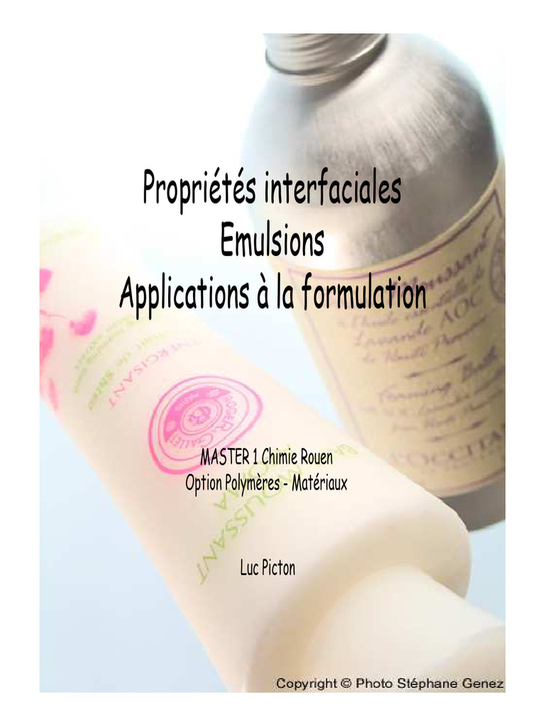 Les Emulsions - Role Dans La Formulation | PDF | Tensioactif | Tension ...