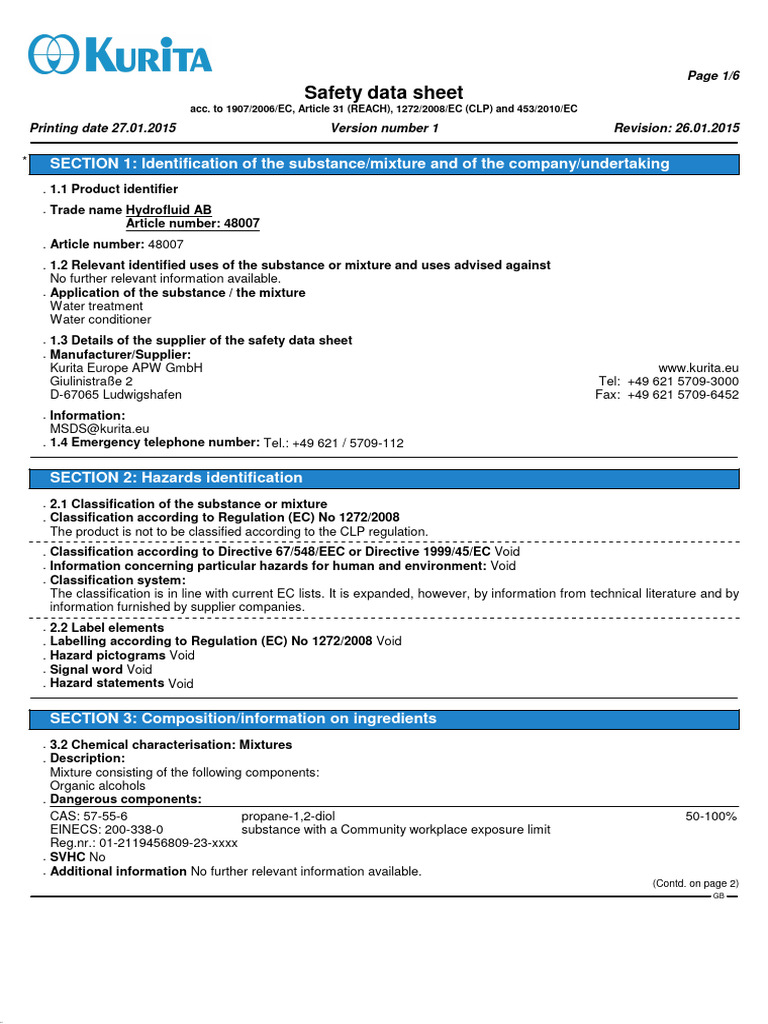 Hydrofluid AB Safety Data Sheet | PDF | Waste | Dangerous Goods