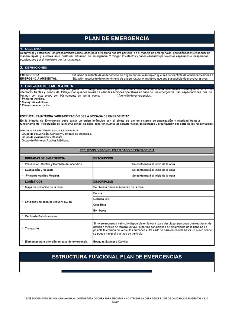 Plan de Emergencia | PDF | Primeros auxilios | Residuos