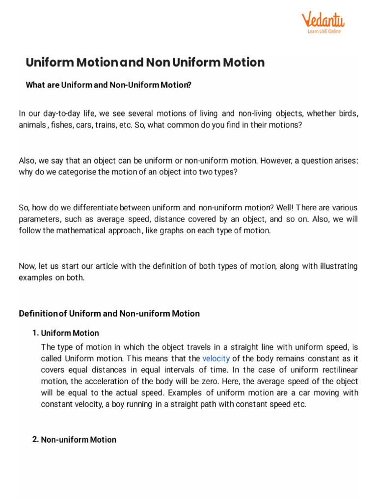 Uniform Motion and Non Uniform Motion | PDF