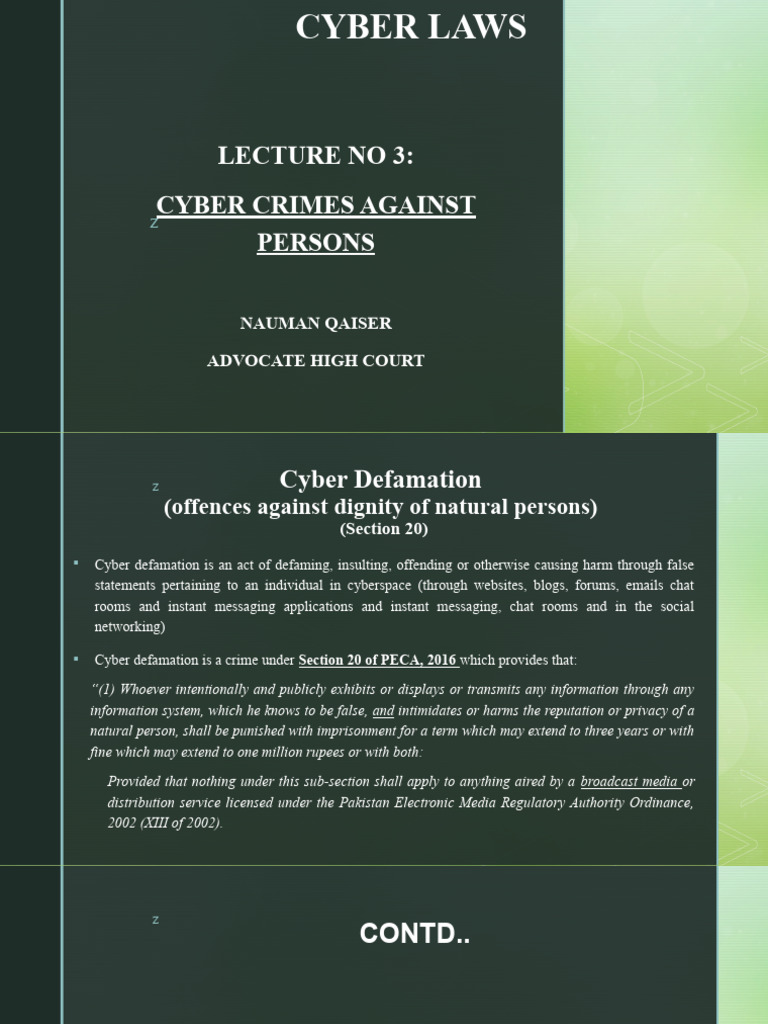 Lecture No. 3 (Cyber Crimes Against Persons) | PDF | Child Pornography | Defamation