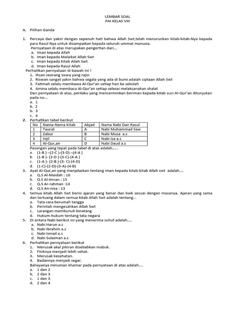 Soal Pai KLS Viii-Ganjil 2019 | PDF