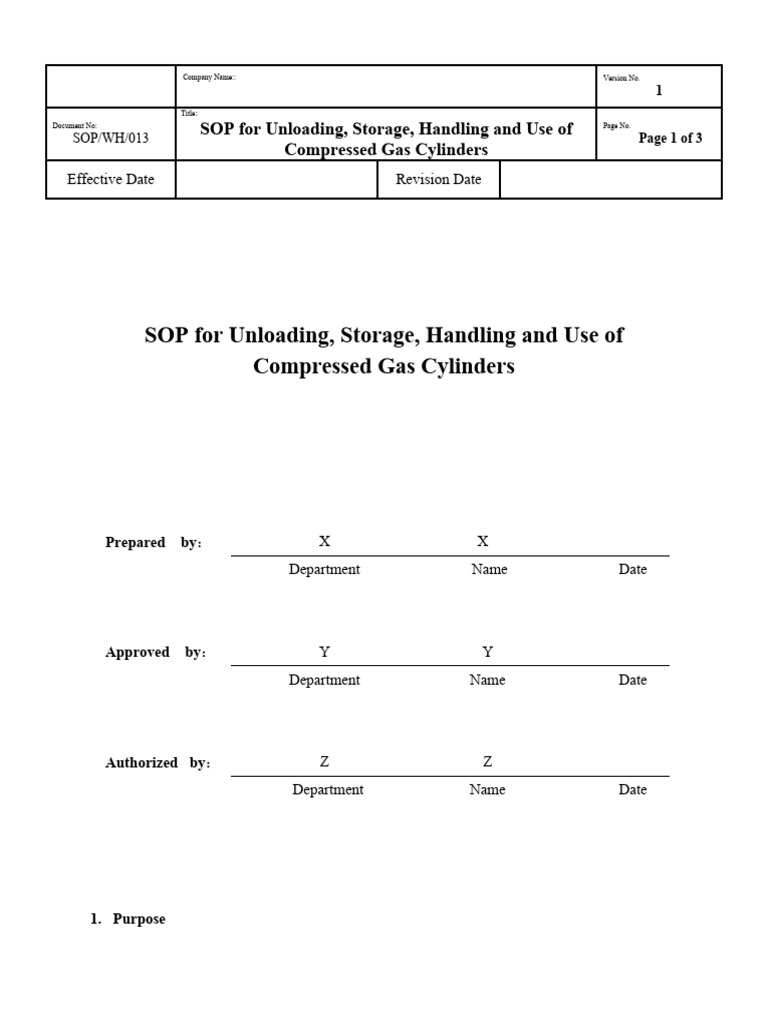 Sop For Unloading Storage Handling And Use Of Compressed Gas