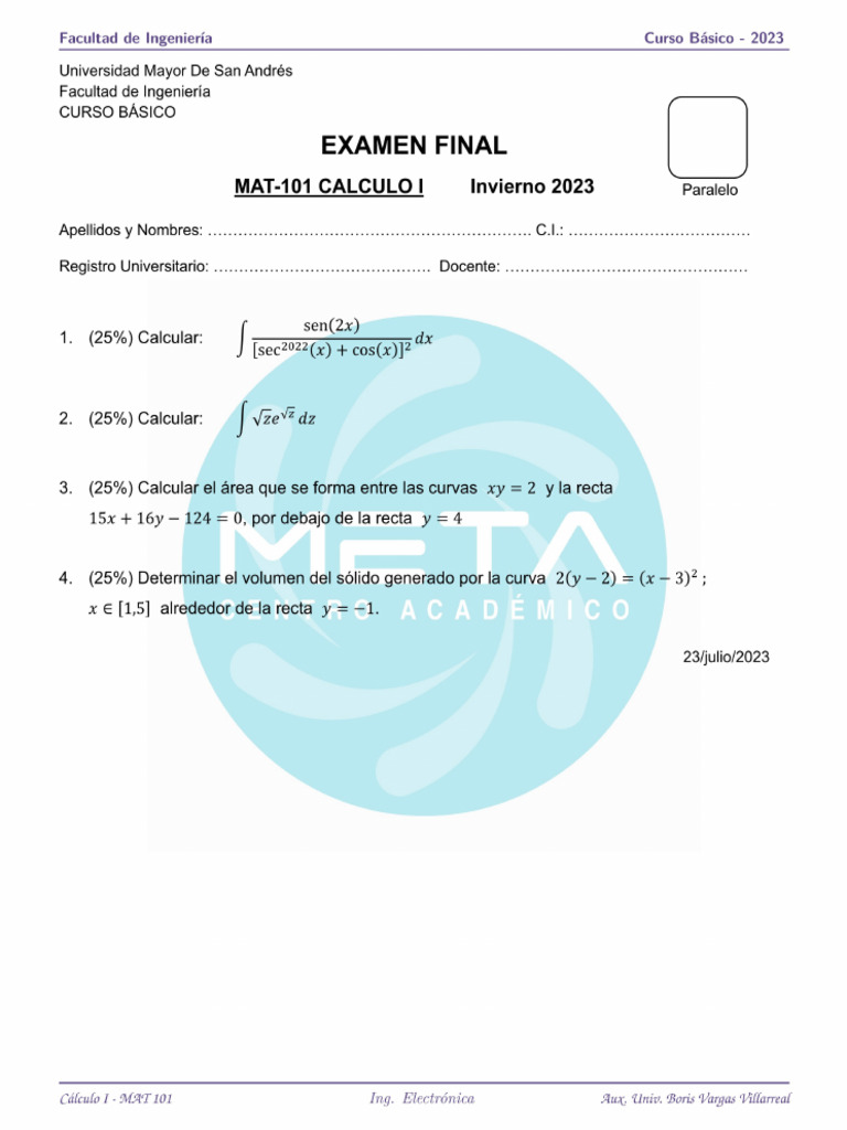 Coleccion Exames Pasados 3P (MAT101) v2.3 | PDF