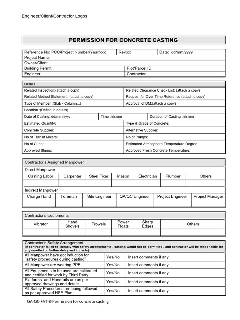 Concrete Casting Permission Request | PDF | Concrete
