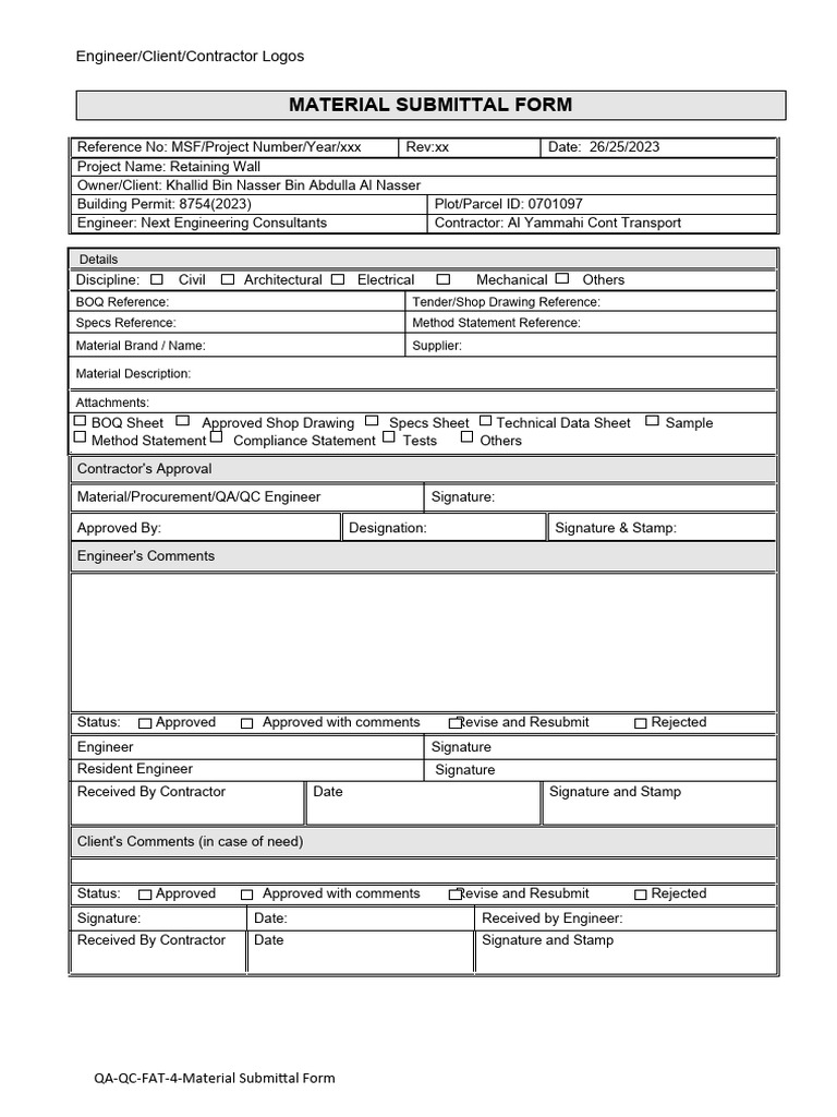QA-QC-FAT-4-Material Submittal Form | PDF