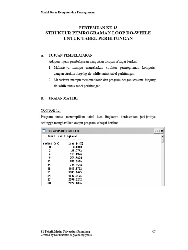 Pertemuan Ke - 13 - LOOP DO-WHILE TABEL - Unlocked | PDF