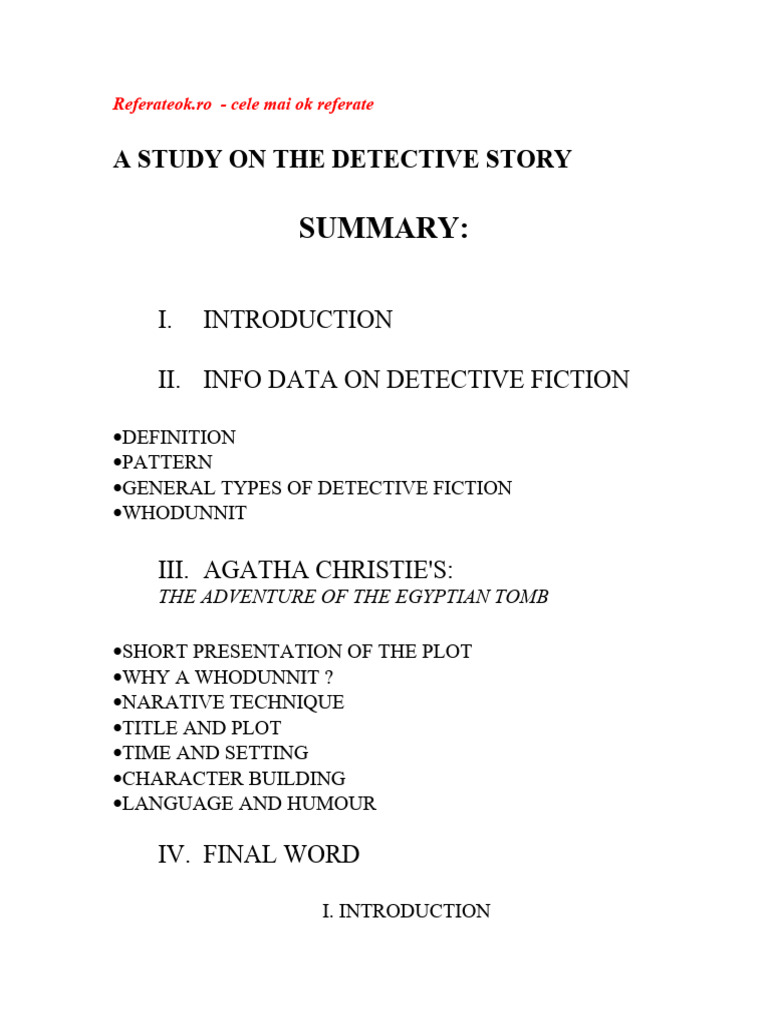 Summary:: A Study On The Detective Story | PDF | Detective Fiction ...
