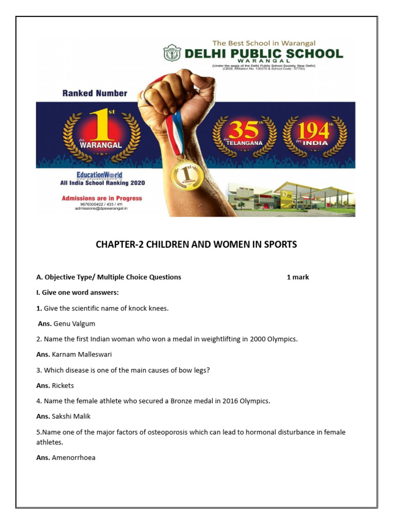 Class 12 THB CH-2 CHILDREN AND WOMEN IN SPORTS | Download Free PDF ...