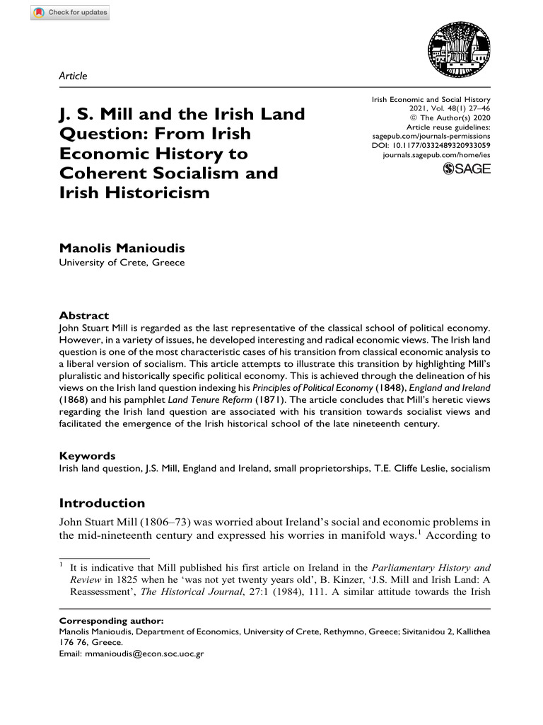GP - J. S. Mill and The Irish Land | PDF | Economics | John Stuart Mill