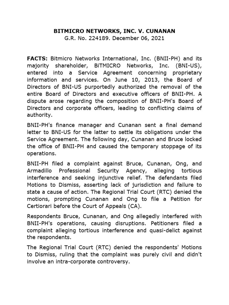 Bitmicro Networks, Inc. v. Cunanan | PDF | Tort | Complaint