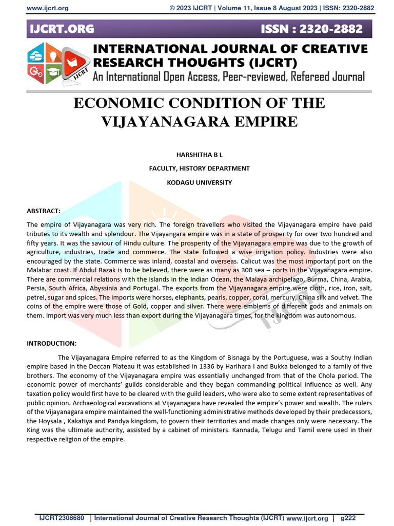 Vijayanagara Empire's Economic Prosperity | PDF