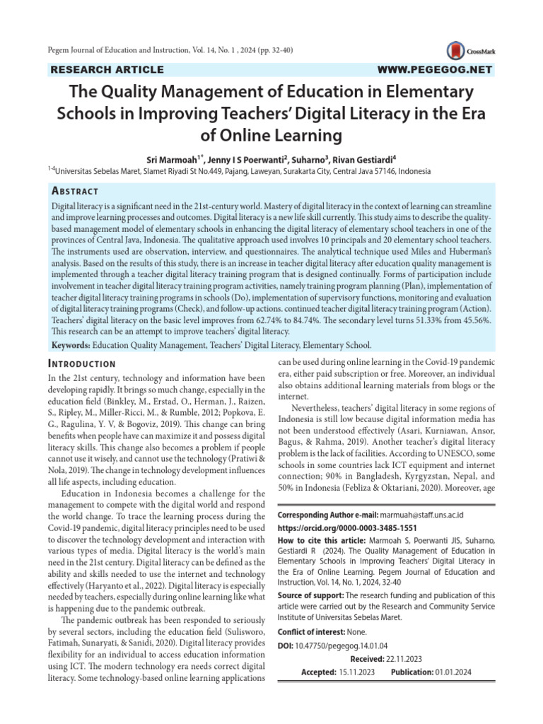 The Quality Management of Education in Elementary Schools in Improving ...