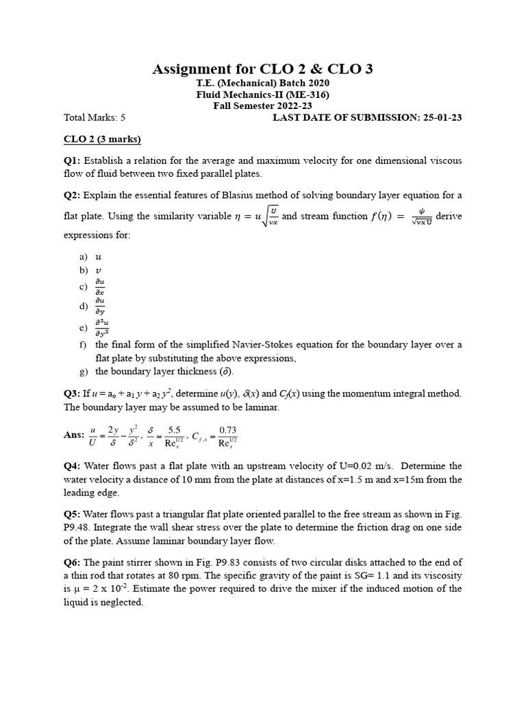 Assignment For CLO2 and CLO3 | PDF | Boundary Layer | Pump