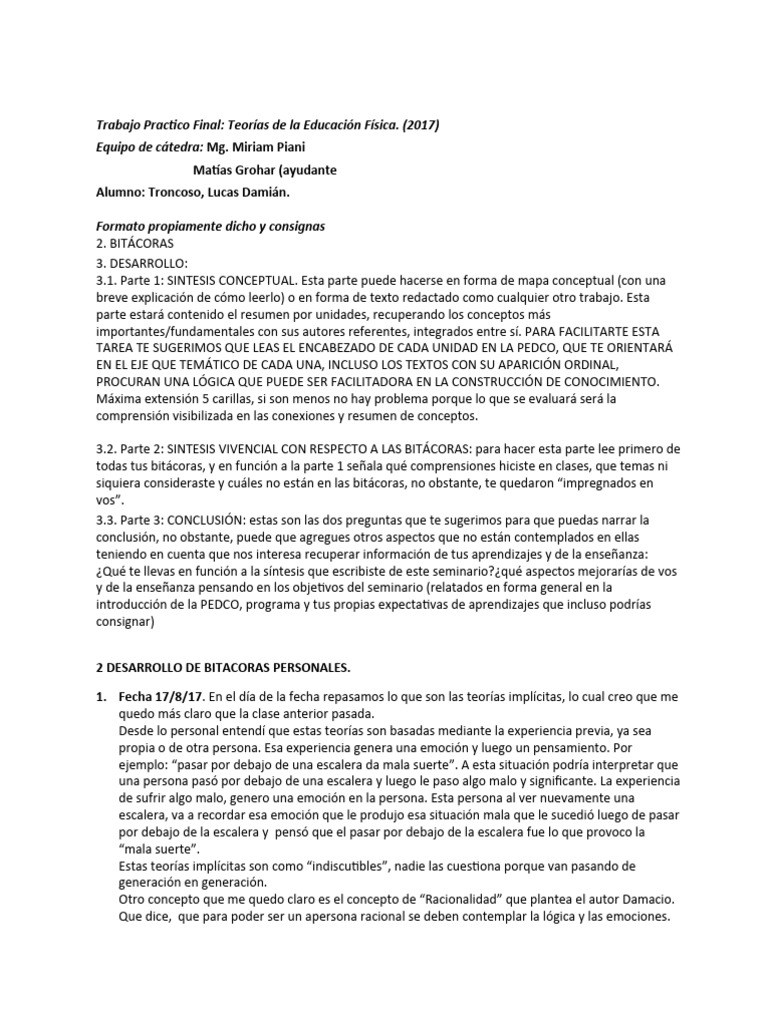 Trabajo Final Teorias De La Educacion Fisica | PDF | Experiencia ... Trabajo Final Teorias De La Educacion Fisica | PDF | Experiencia ...