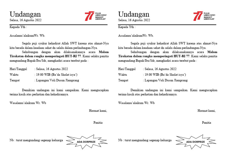 Undangan Malam Tirakatan HUT-RI 77 | PDF
