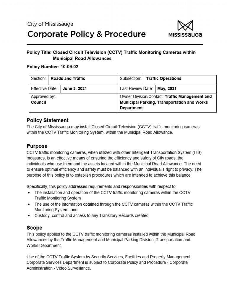 10 09 02 CCTV Traffic Monitoring Cameras Within Municipal Road ...