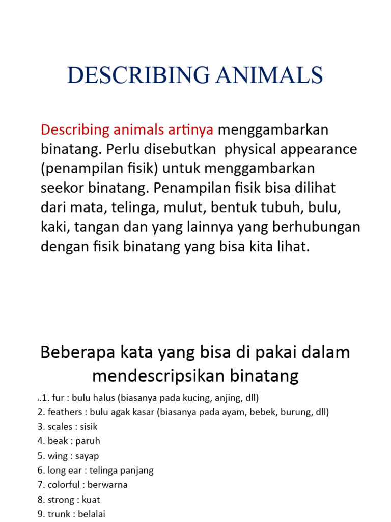 Describing Animals | PDF