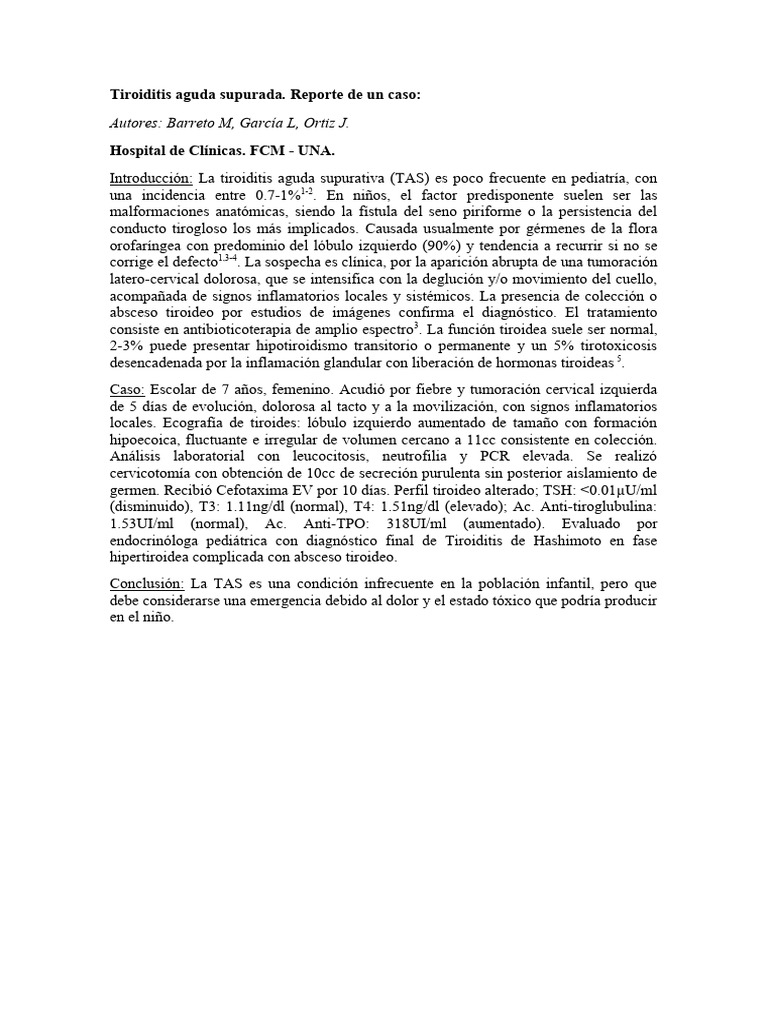 Tiroiditis Aguda Supurada. Reporte de Un Caso | PDF | Tiroides ...