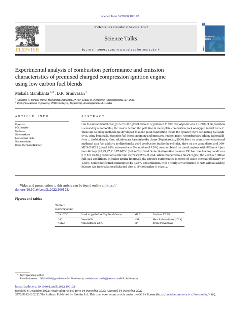 Science Talks: Mekala Manikanta, D.R. Srinivasan | PDF | Diesel Engine ...