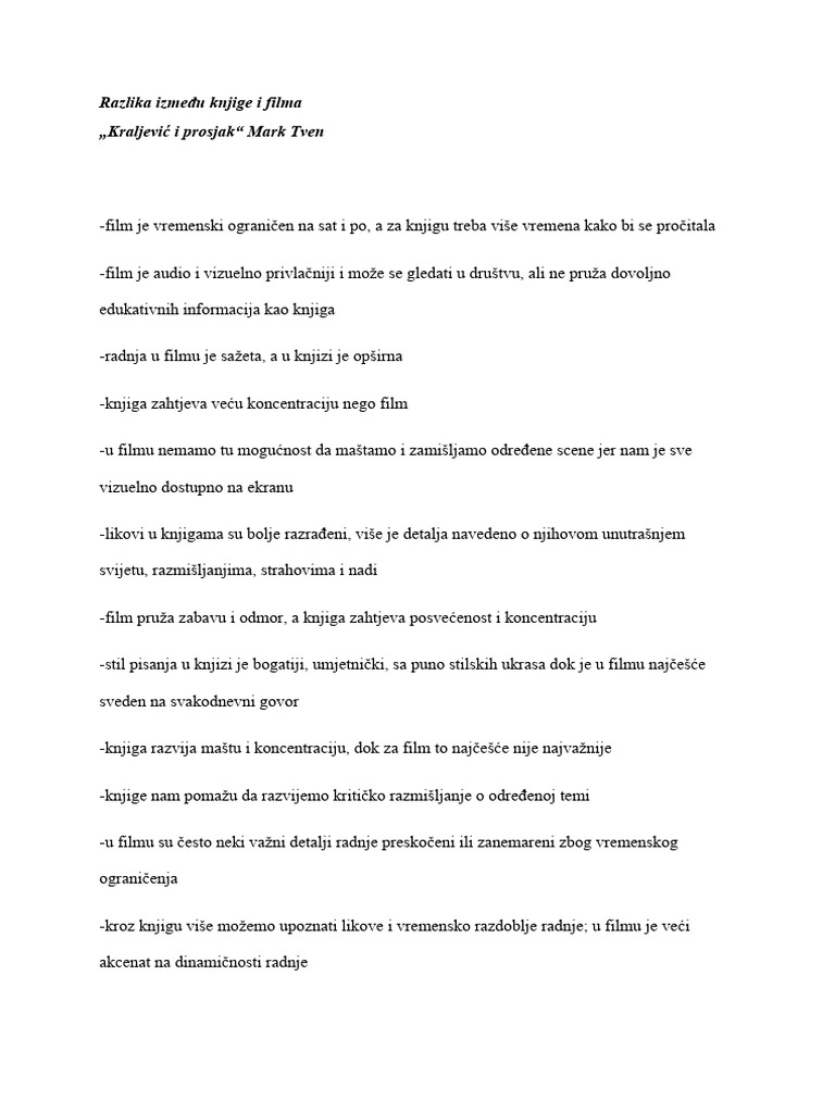 Razlika Između Knjige I Filma | PDF