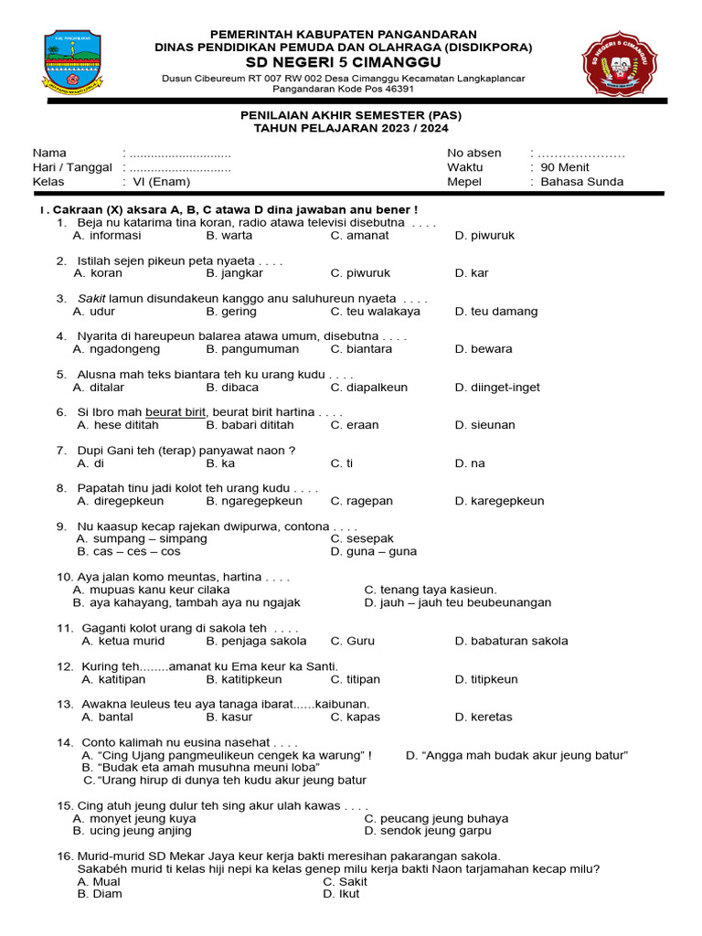 Soal Pas Bahasa Sunda | PDF