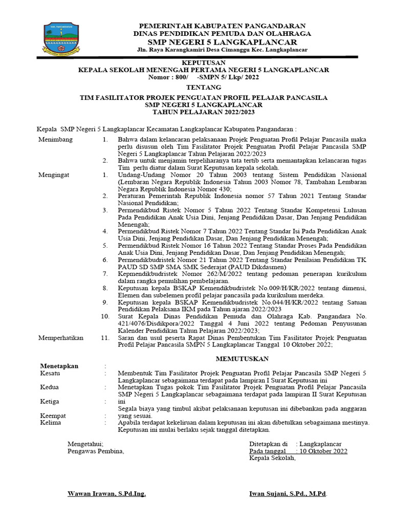 Tim Fasilitator SMPN 5 Langkaplancar | PDF | Karier & Perkembangan | Bisnis