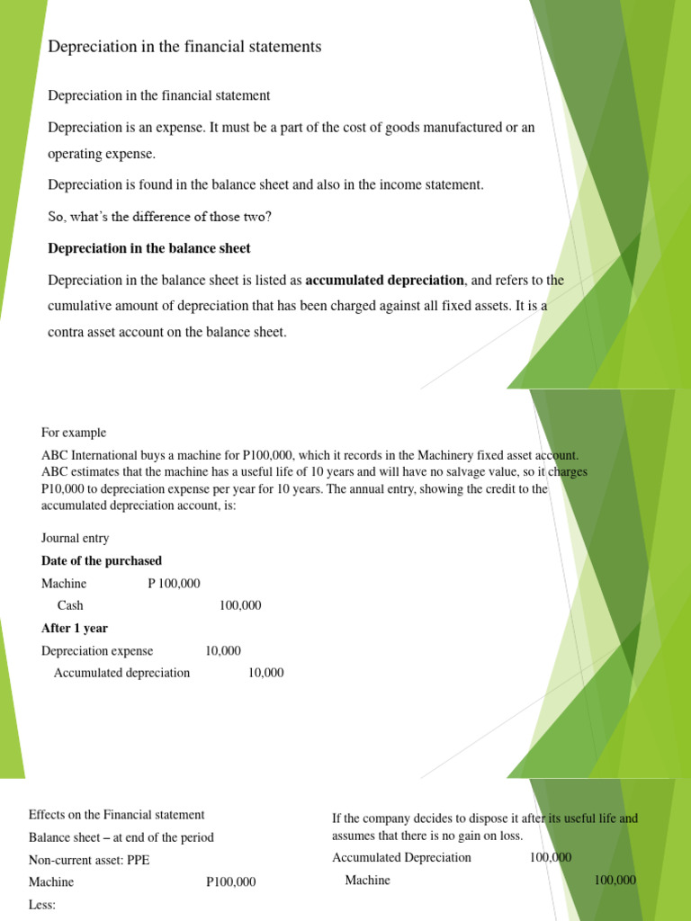 DEPRECIATION IN THE FINANCIAL STATEMENTS | PDF | Depreciation | Expense