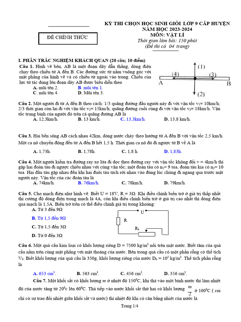 Đề, HDC Vật Lí 9-Compressed | PDF