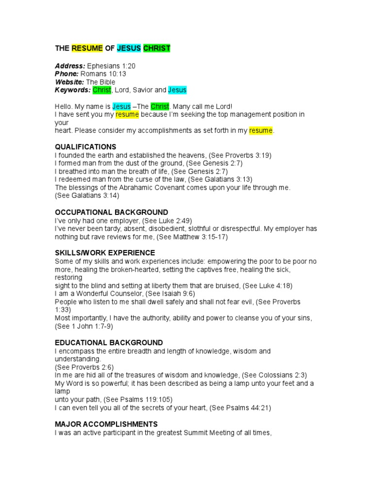 Jesus Christ's Resume of Accomplishments | PDF | Book Of Proverbs | Miracle