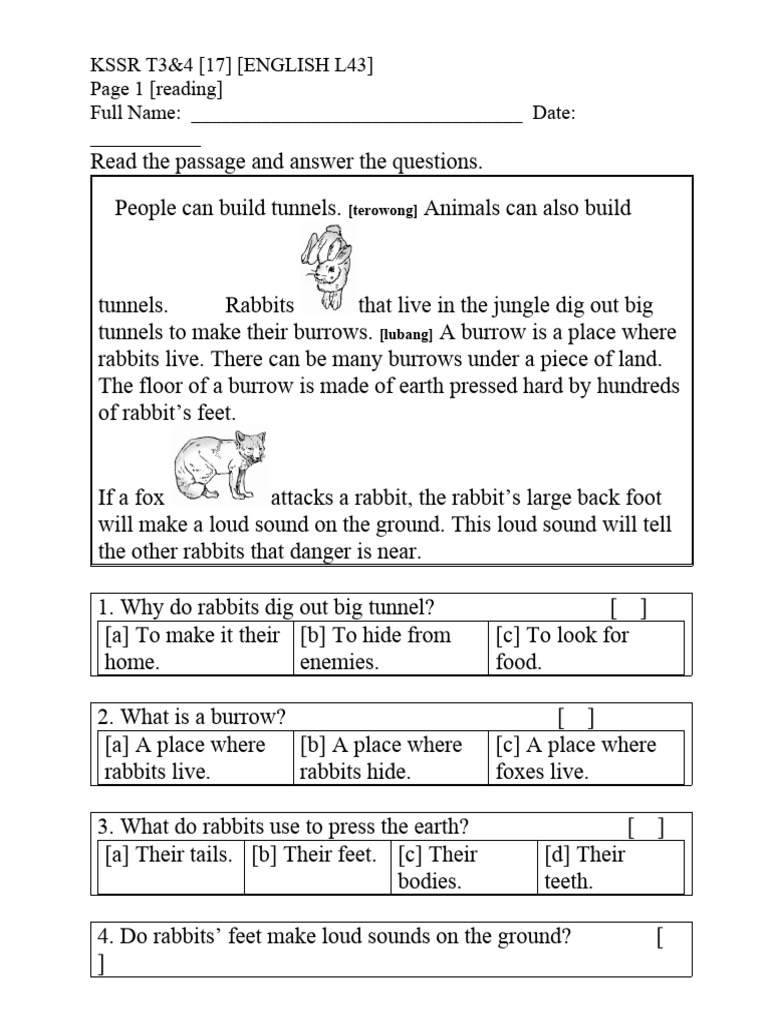 KSSR T3&4 (17) (English L43) | PDF | Rabbit