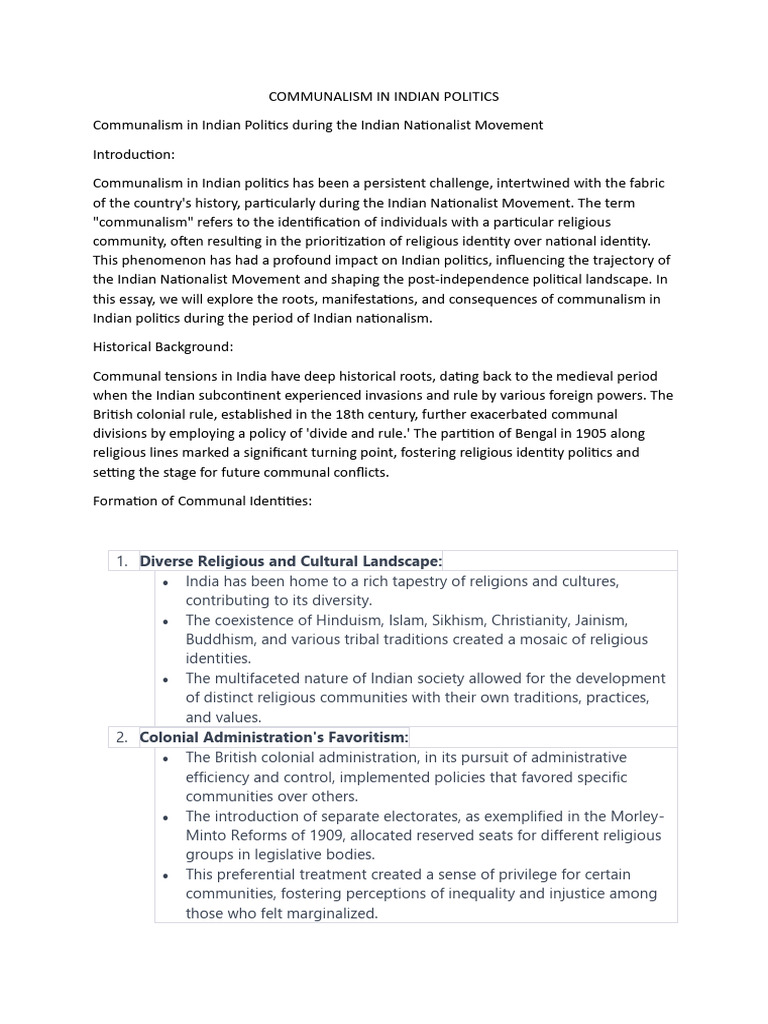 Communalism in Indian Politics | PDF | Partition Of India | Two Nation ...