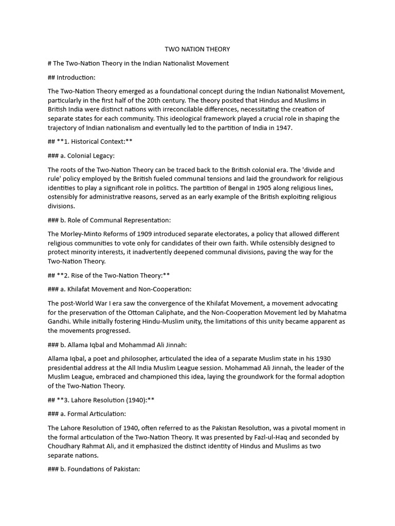 Two Nation Theory | PDF | Two Nation Theory | Partition Of India Two Nation Theory | PDF | Two Nation Theory | Partition Of India